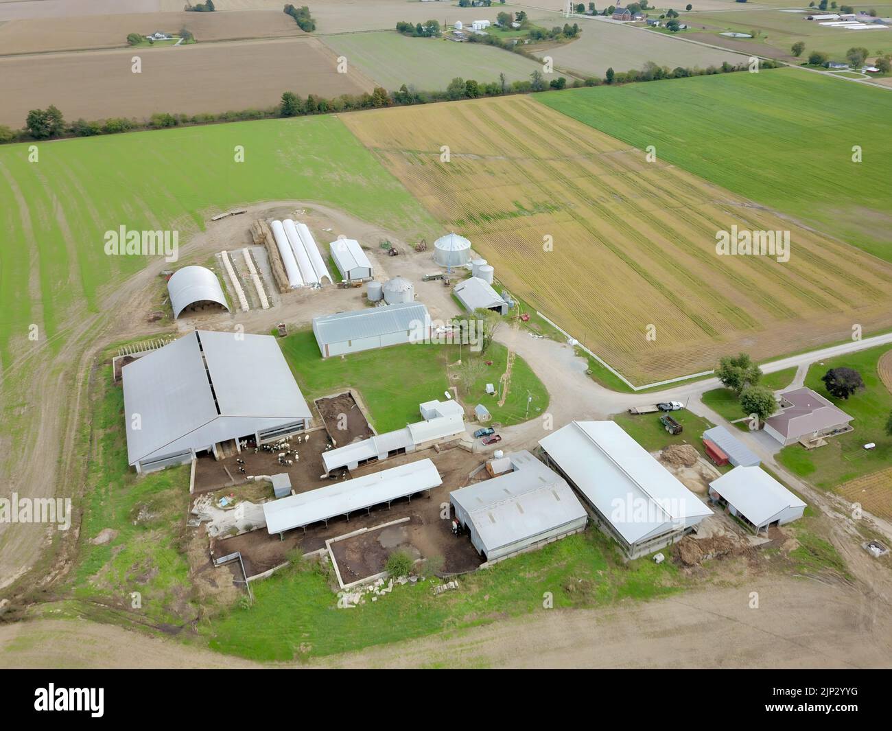 An aerial view of the farm in the countryside Stock Photo - Alamy