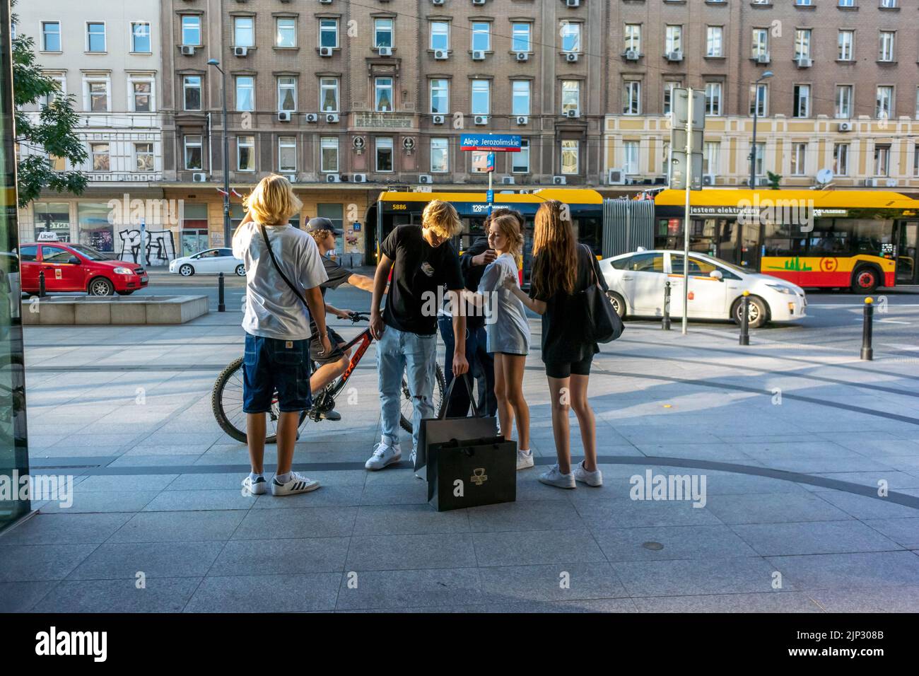 Warsaw, Poland, Group Polish Teens meeting on Street, Street Scene ...