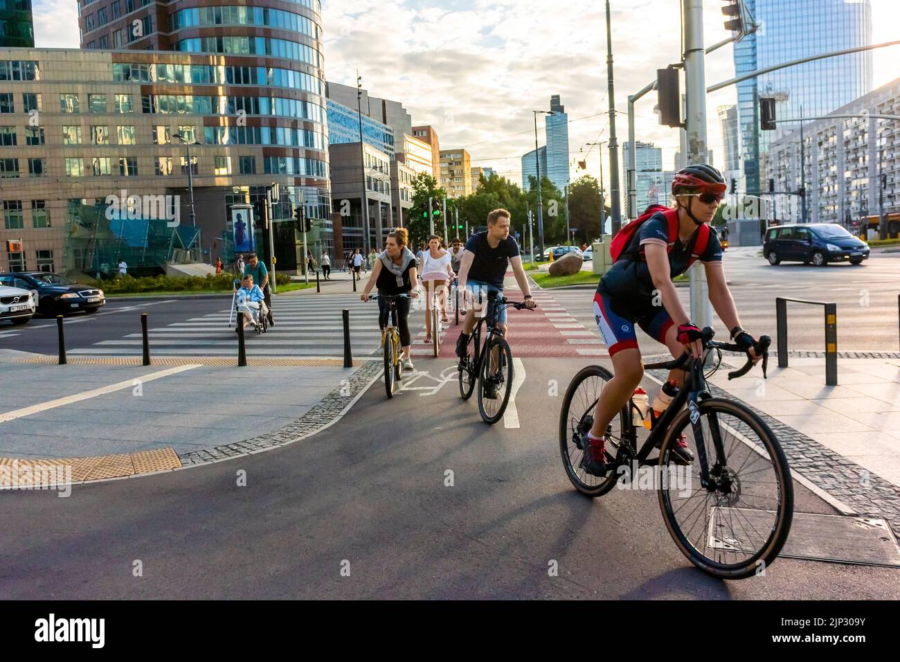 Warsaw, Poland, Street Scene, Crowd People Moving, Bicycling, Business ...