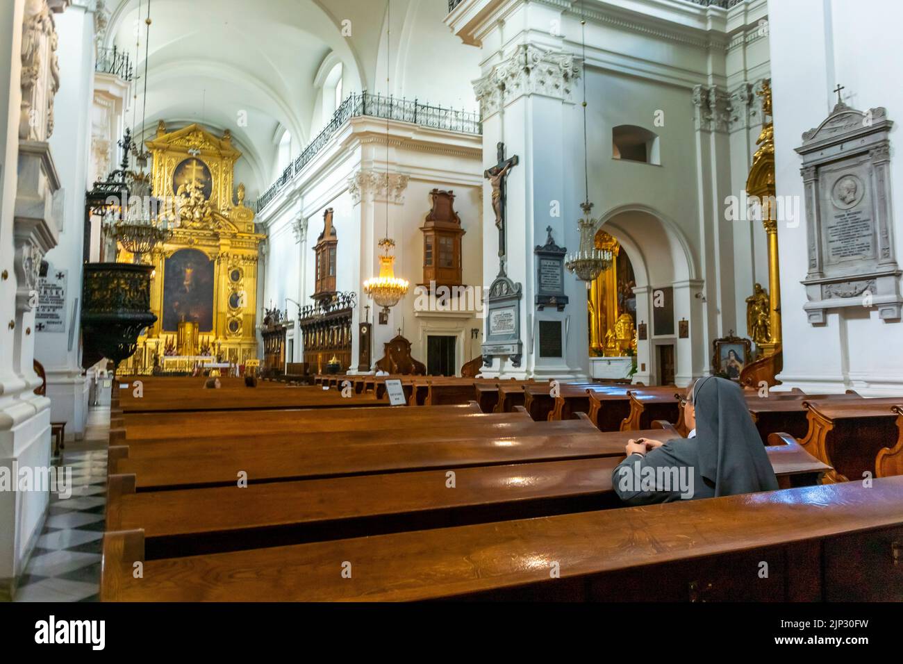 Warsaw, Poland, Wide Angle View, Behind, Nun Praying, Historic Polish ...