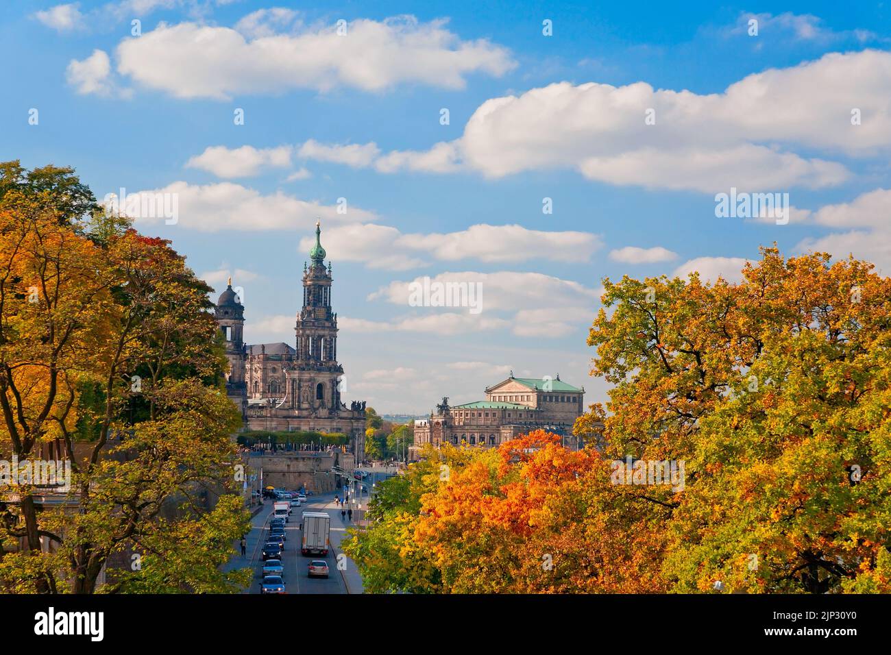 Medieval city of Dresden during autumn, panoramic view, Saxony, Germany ...