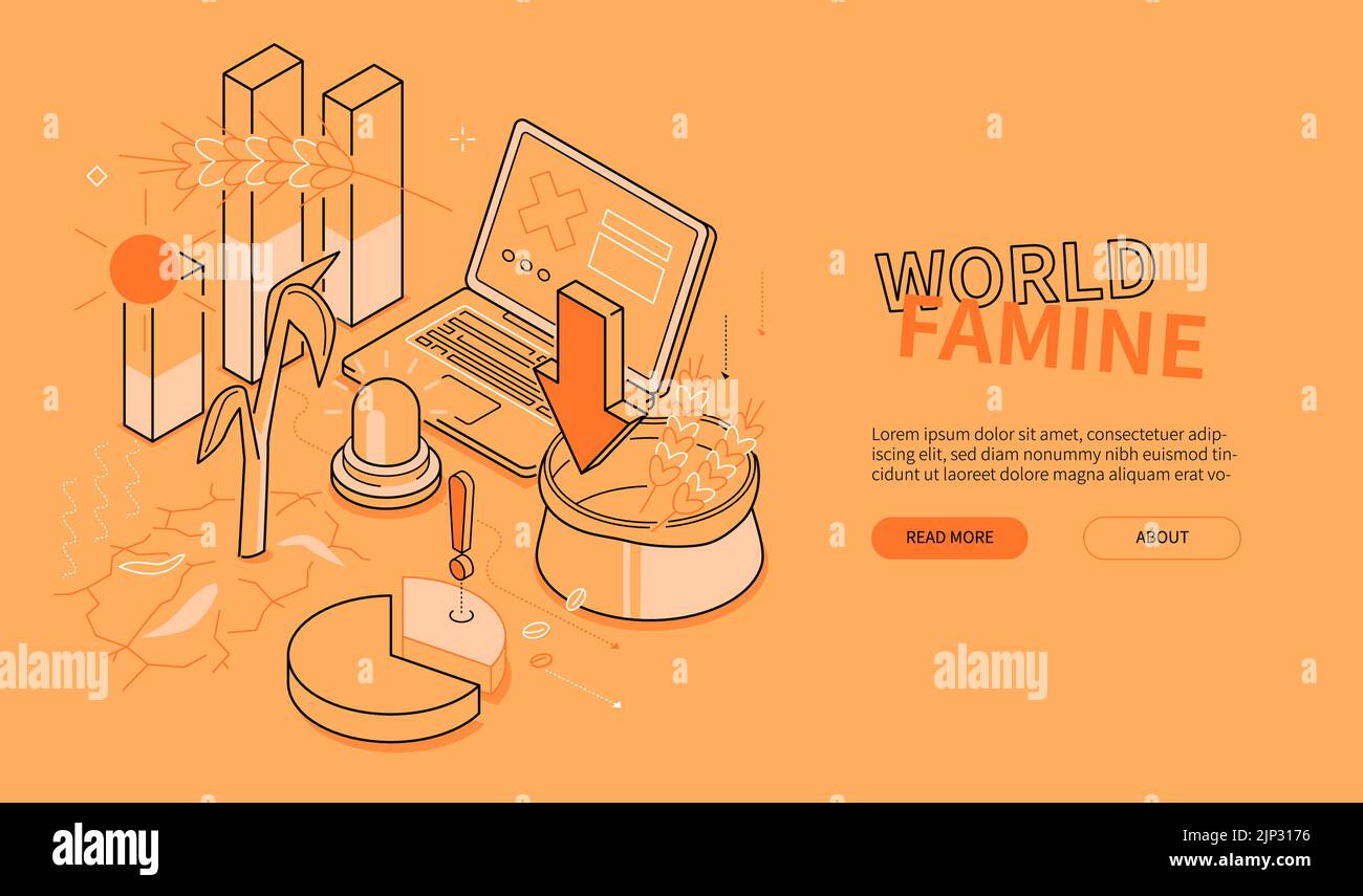 World famine - line design style isometric web banner Stock Vector ...