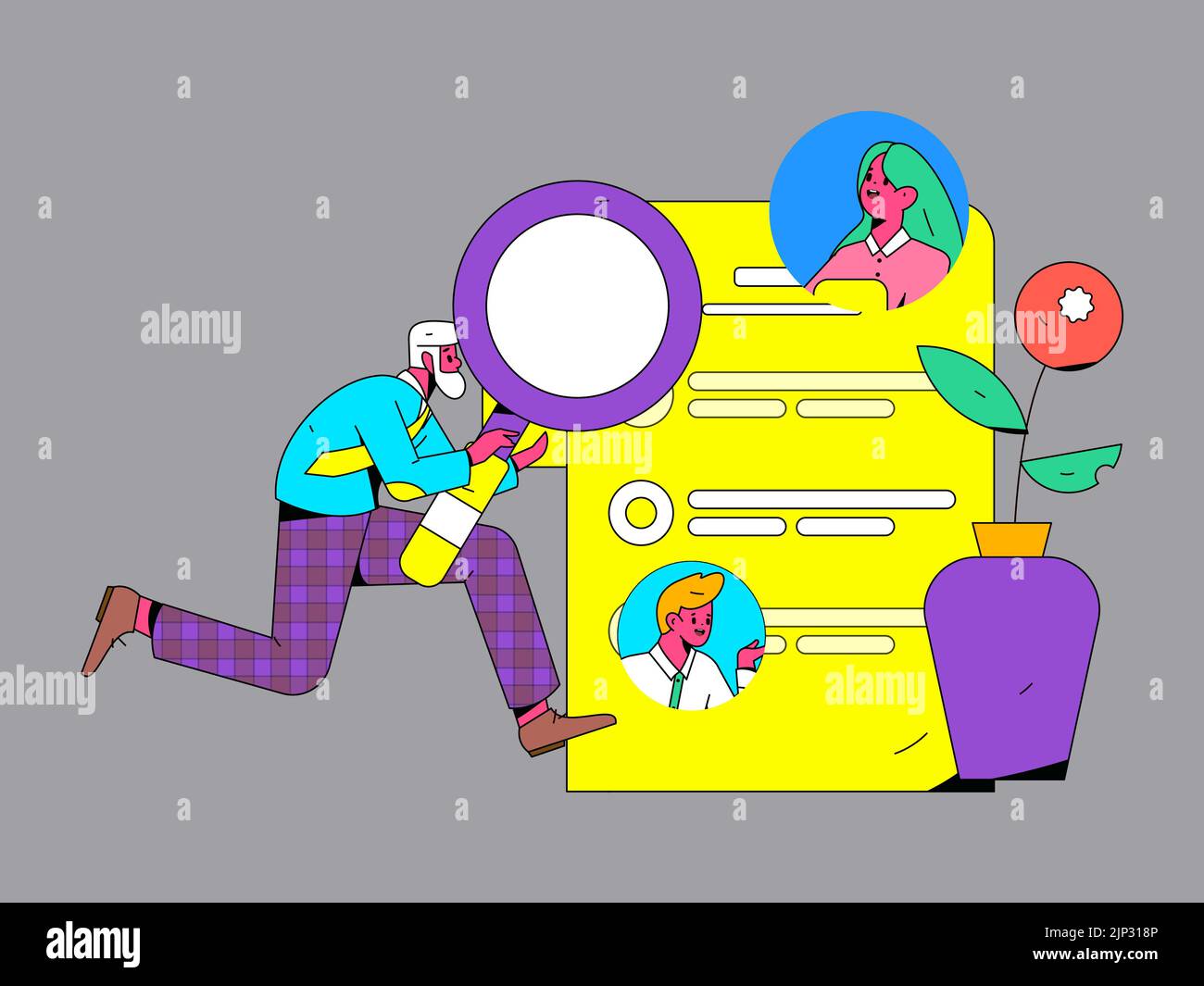 A job interview concept template with cartoon characters Stock Vector ...