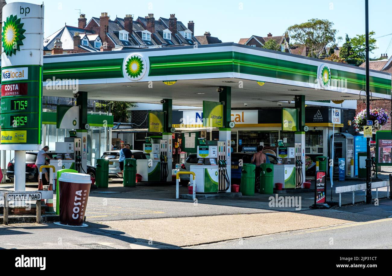 Dorking, Surrey Hills, London UK, August 13 2022, BP High Street Retail ...