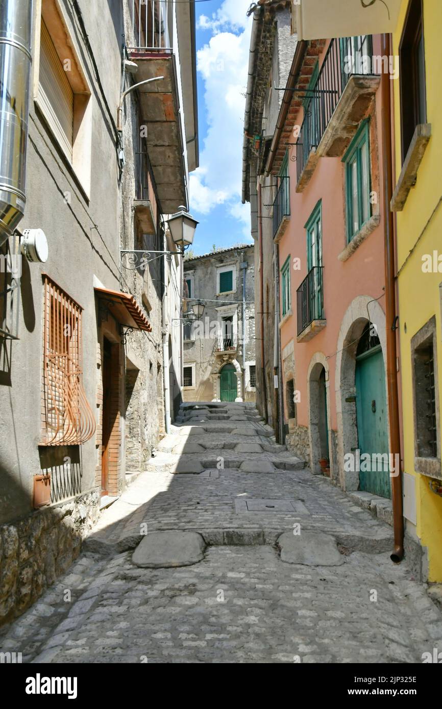 A narrow street in Cusano Mutri, a medieval village in the province of ...
