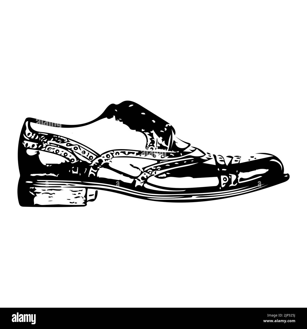 Male classic shoes. Ink black and white drawing Stock Photo - Alamy