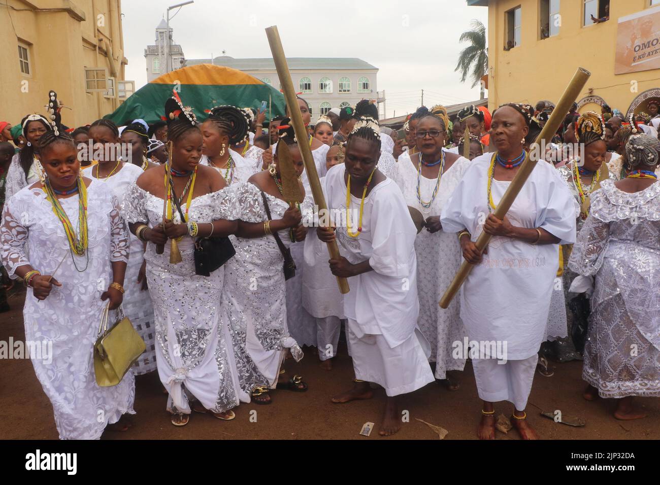 Worshippers dancing during the Osun-Osogbo festival, in Osogbo, the ...