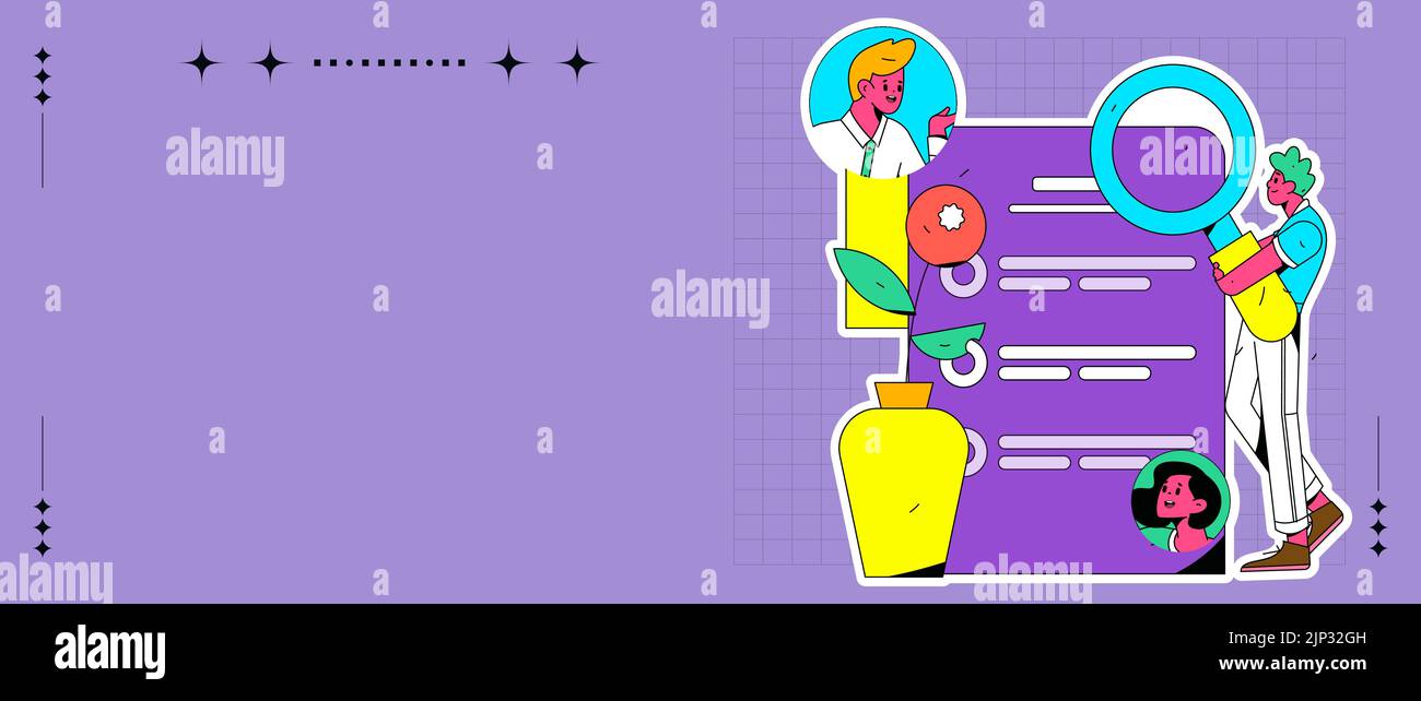 A job interview concept template with cartoon characters with copy ...