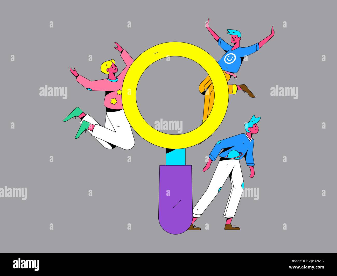 Simple clip art of a magnifying glass and cartoon characters, the ...