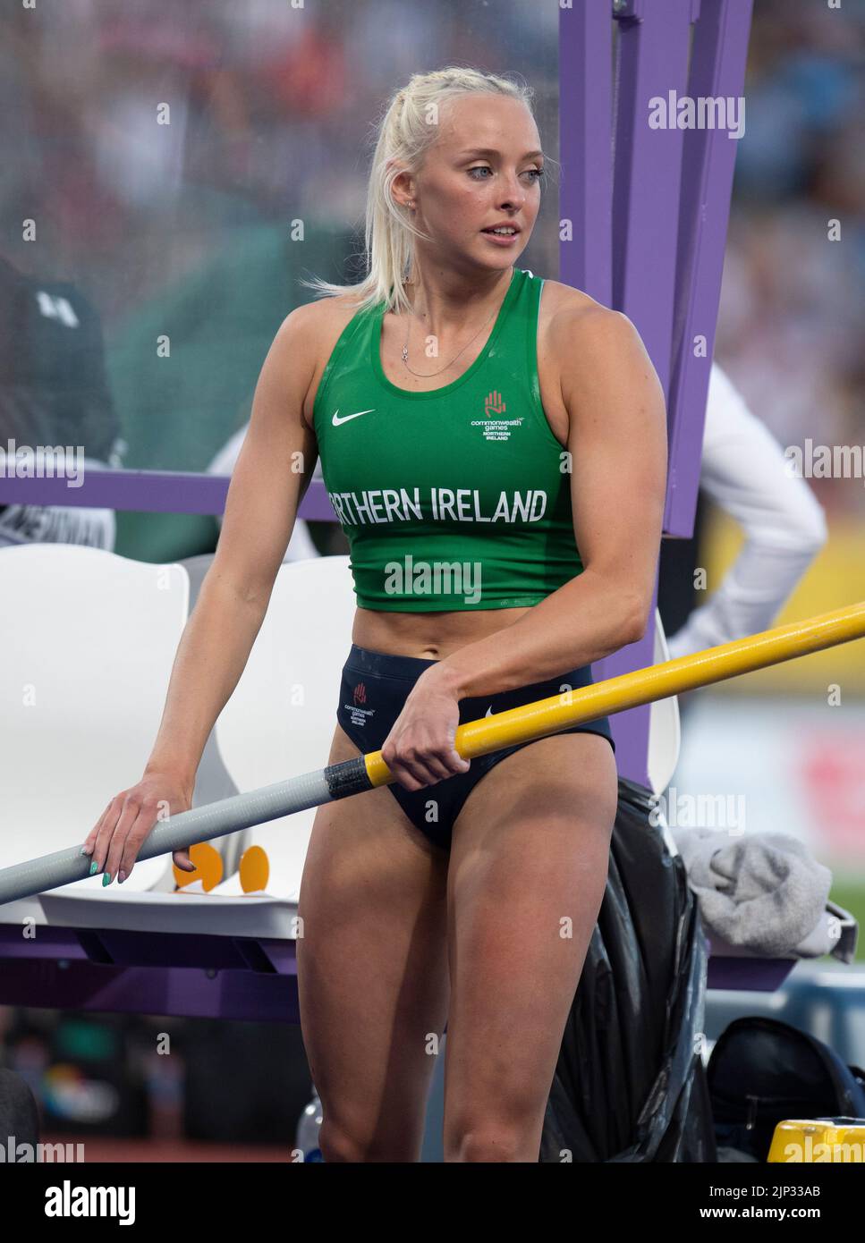Ellie McCartney of Northern Ireland competing in the women's pole vault ...