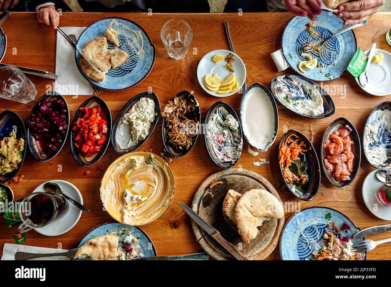 A variety of dishes served as traditional lunch in a restaurant in ...