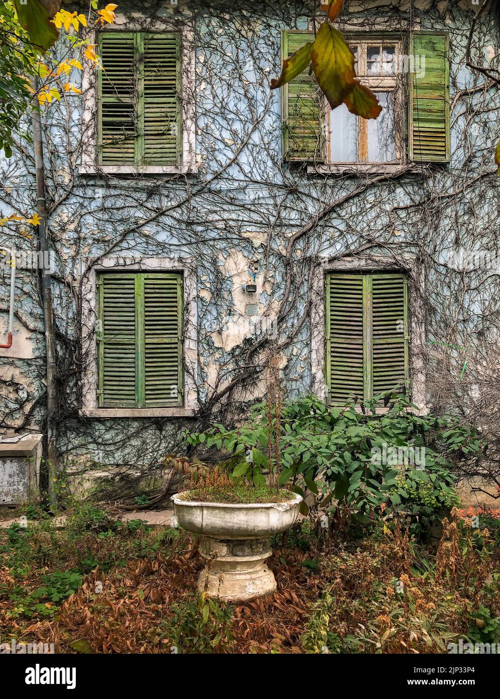 A beautiful facade of an old house in the center of Bucharest city ...