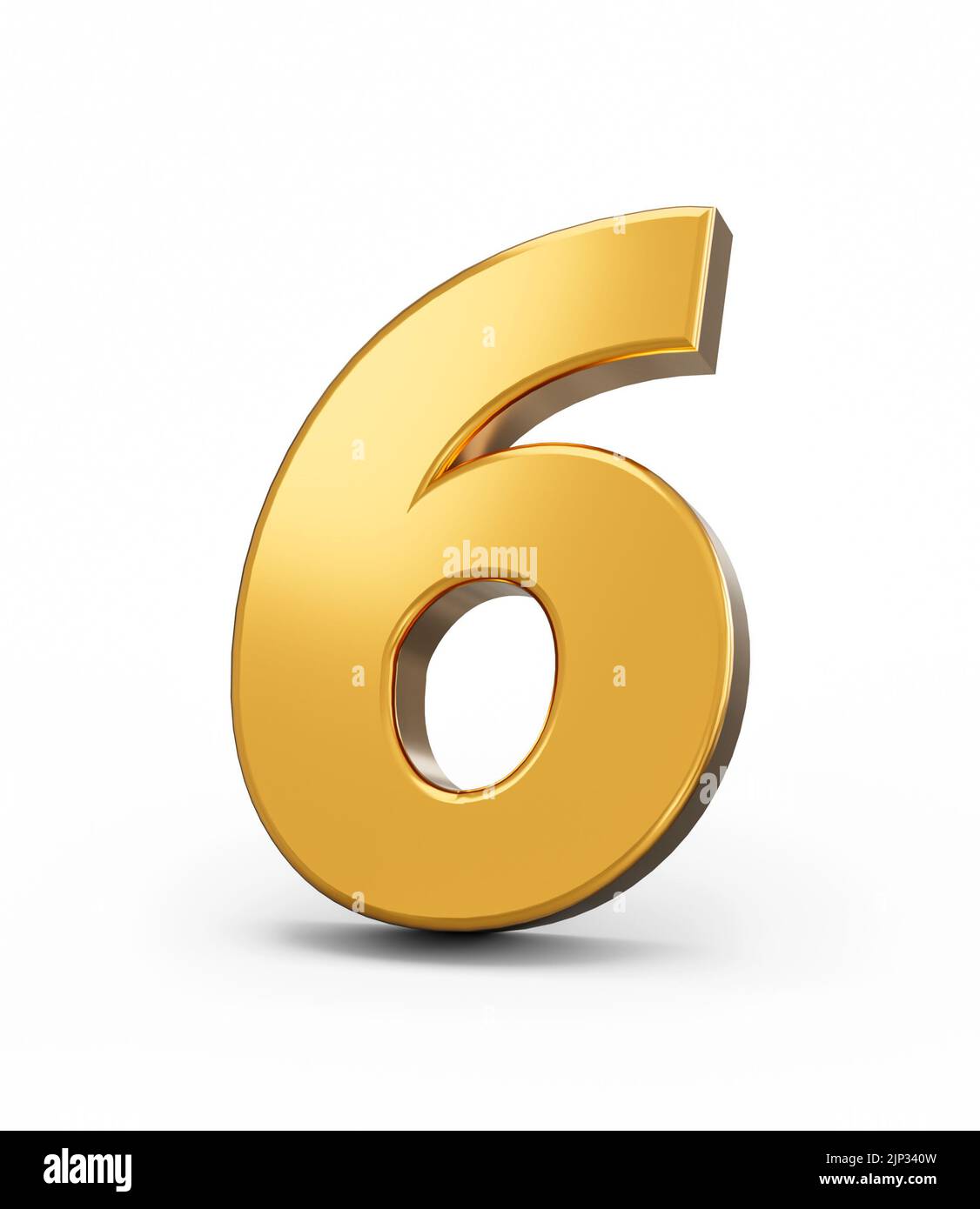 A 3d rendering of a golden number 6 isolated on a white background ...