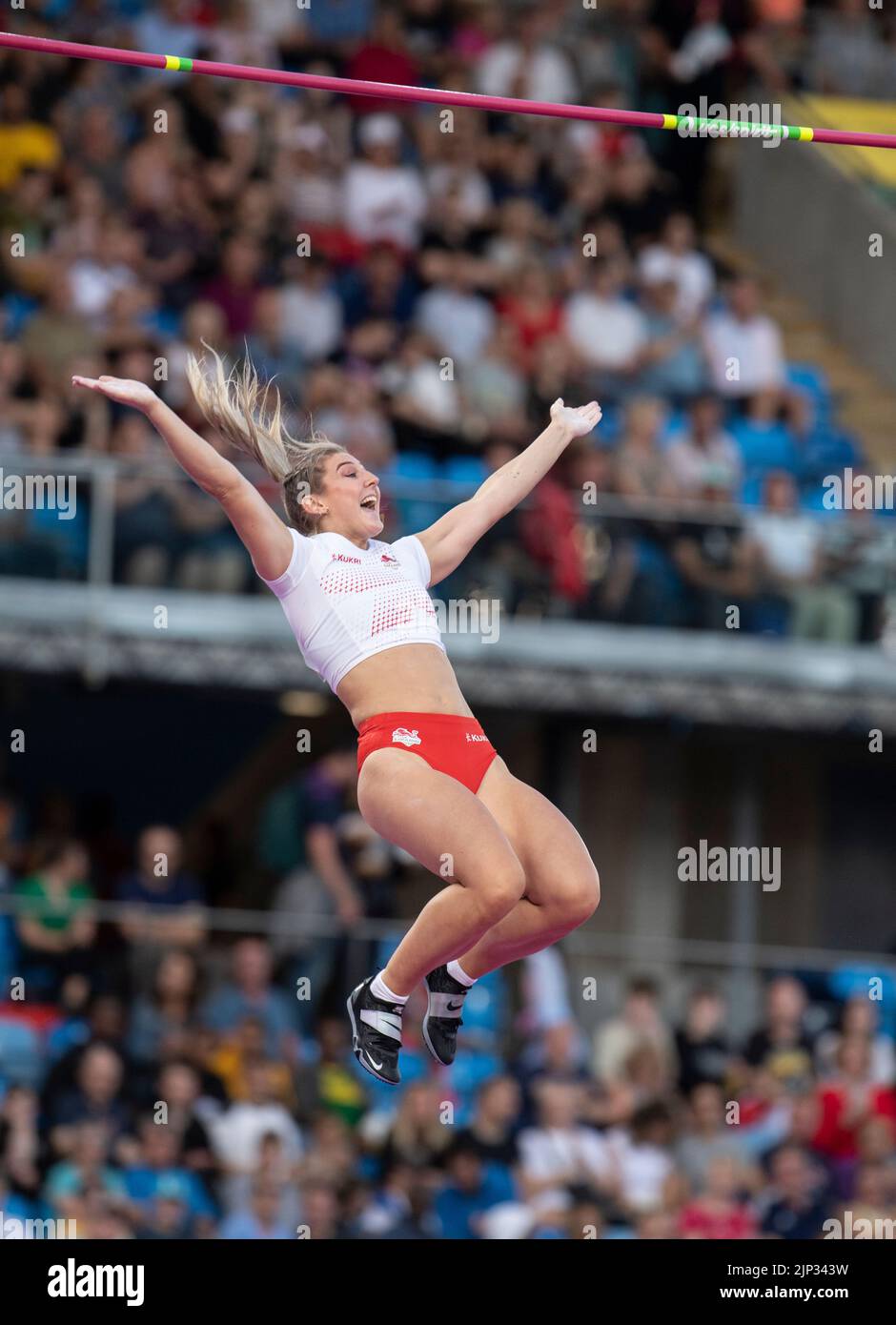Molly Caudery of England competing in the women's pole vault final at ...