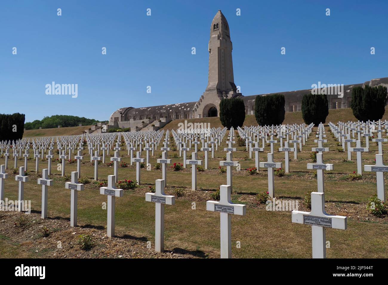 simple white crosses mark the graves of fallen French Soldiers ...
