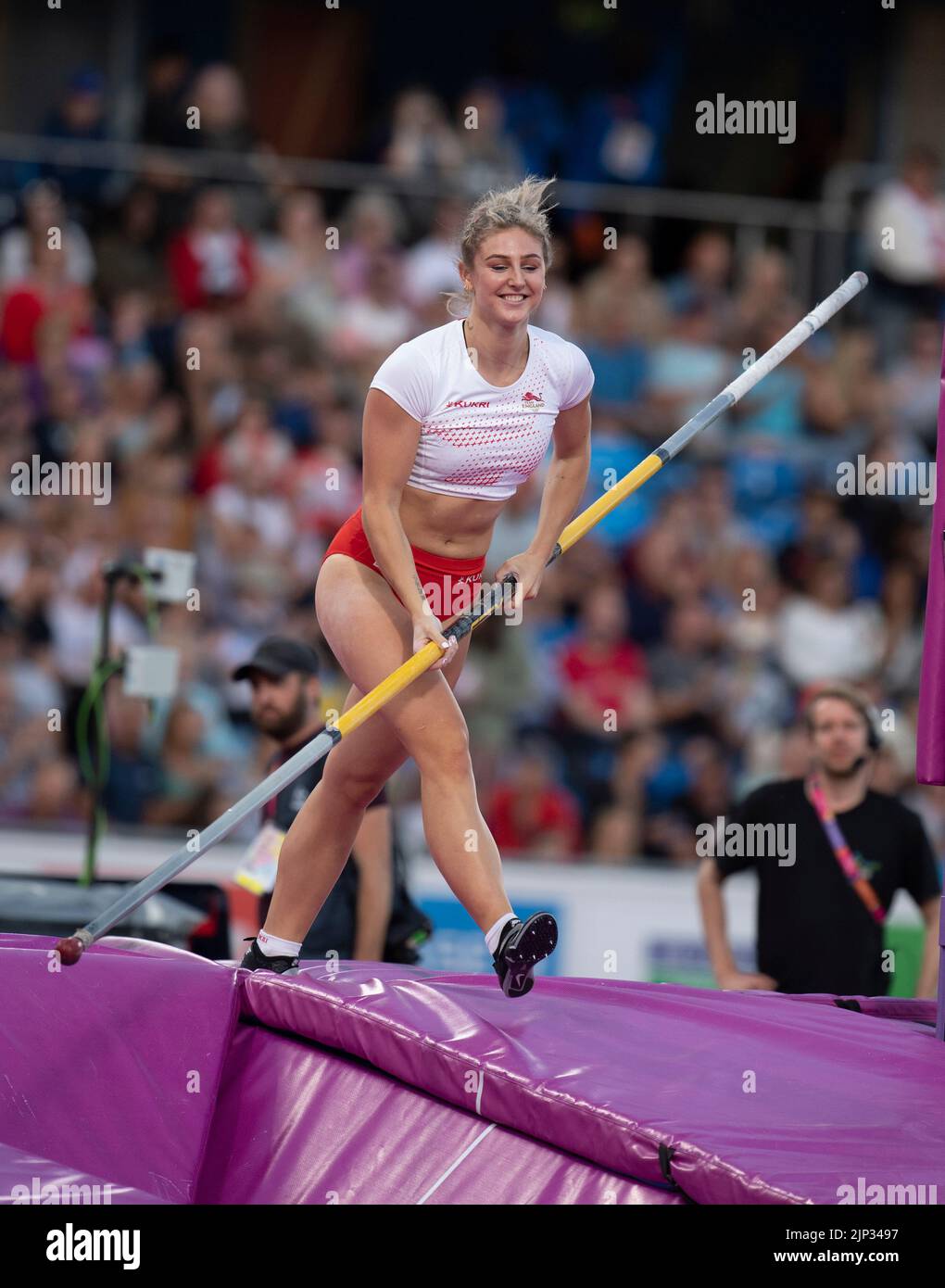 Molly Caudery of England competing in the women's pole vault final at ...