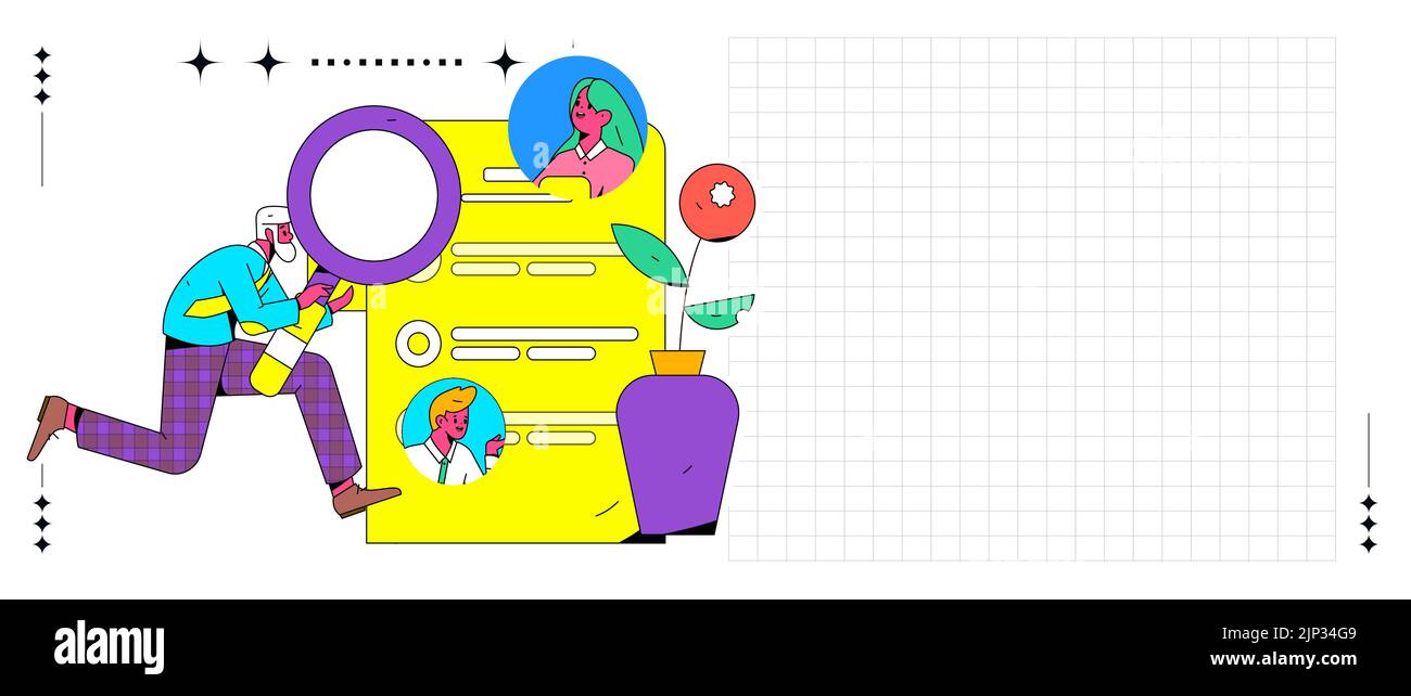 A job interview concept template with cartoon characters with copy ...