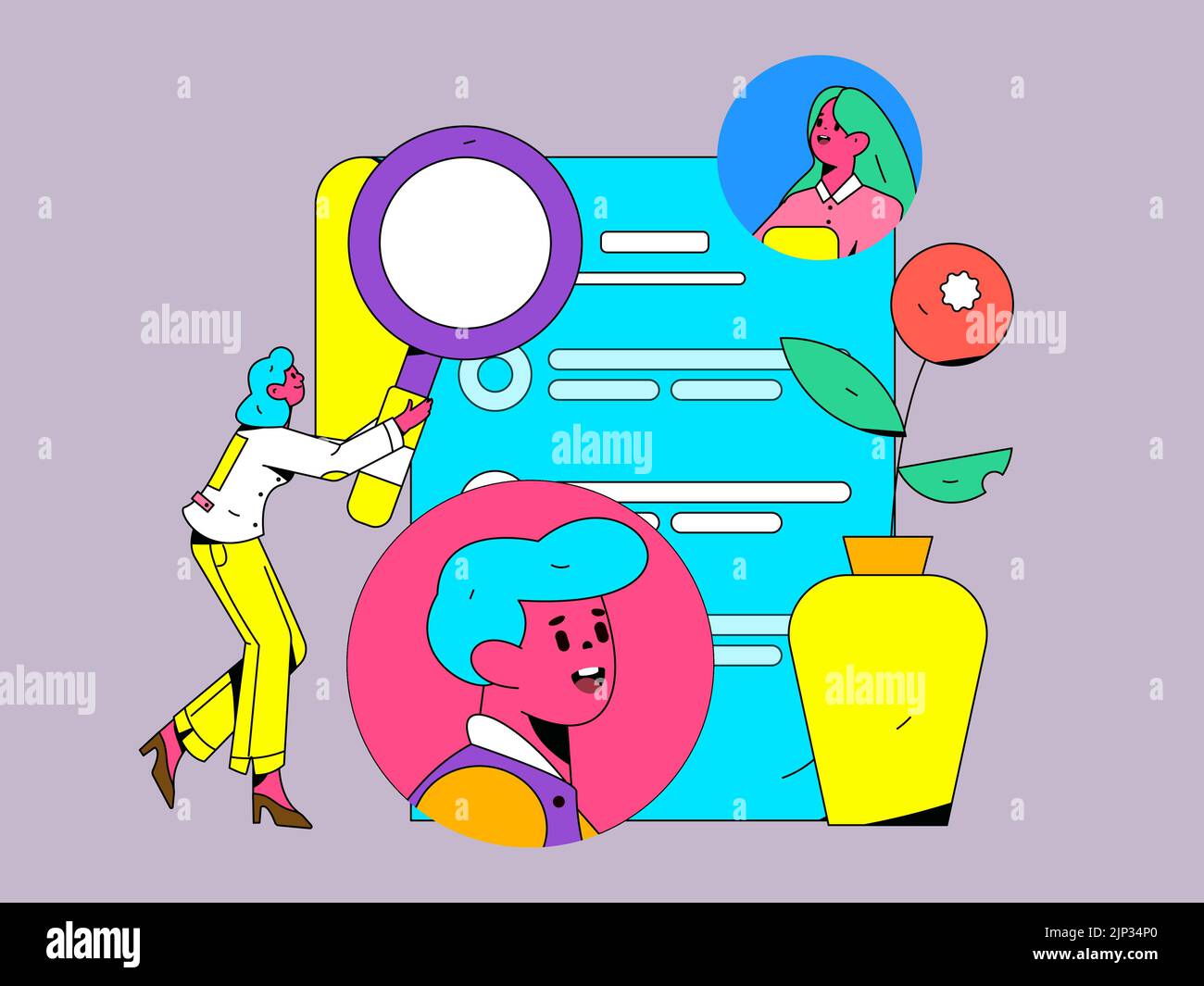 A job interview concept template with cartoon characters Stock Vector ...