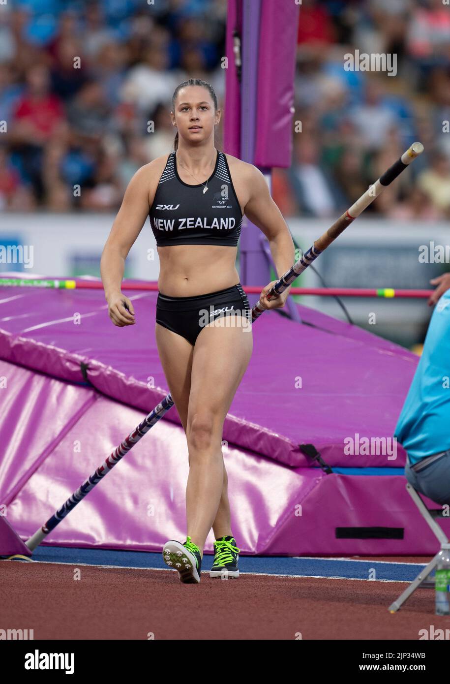 Olivia McTaggart of New Zealand competing in the women's pole vault ...