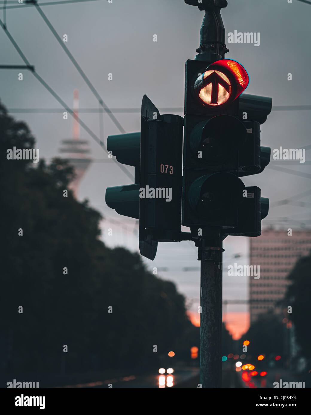 Red traffic light at sunset Stock Photo - Alamy