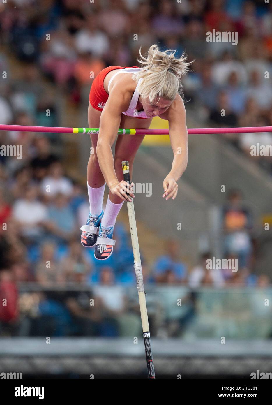 Sophie Cook of England competing in the women's pole vault final at the ...