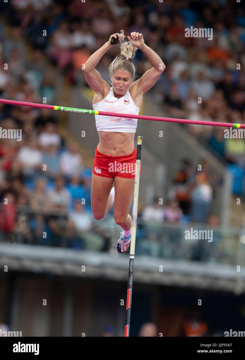 Sophie Cook of England competing in the women's pole vault final at the ...
