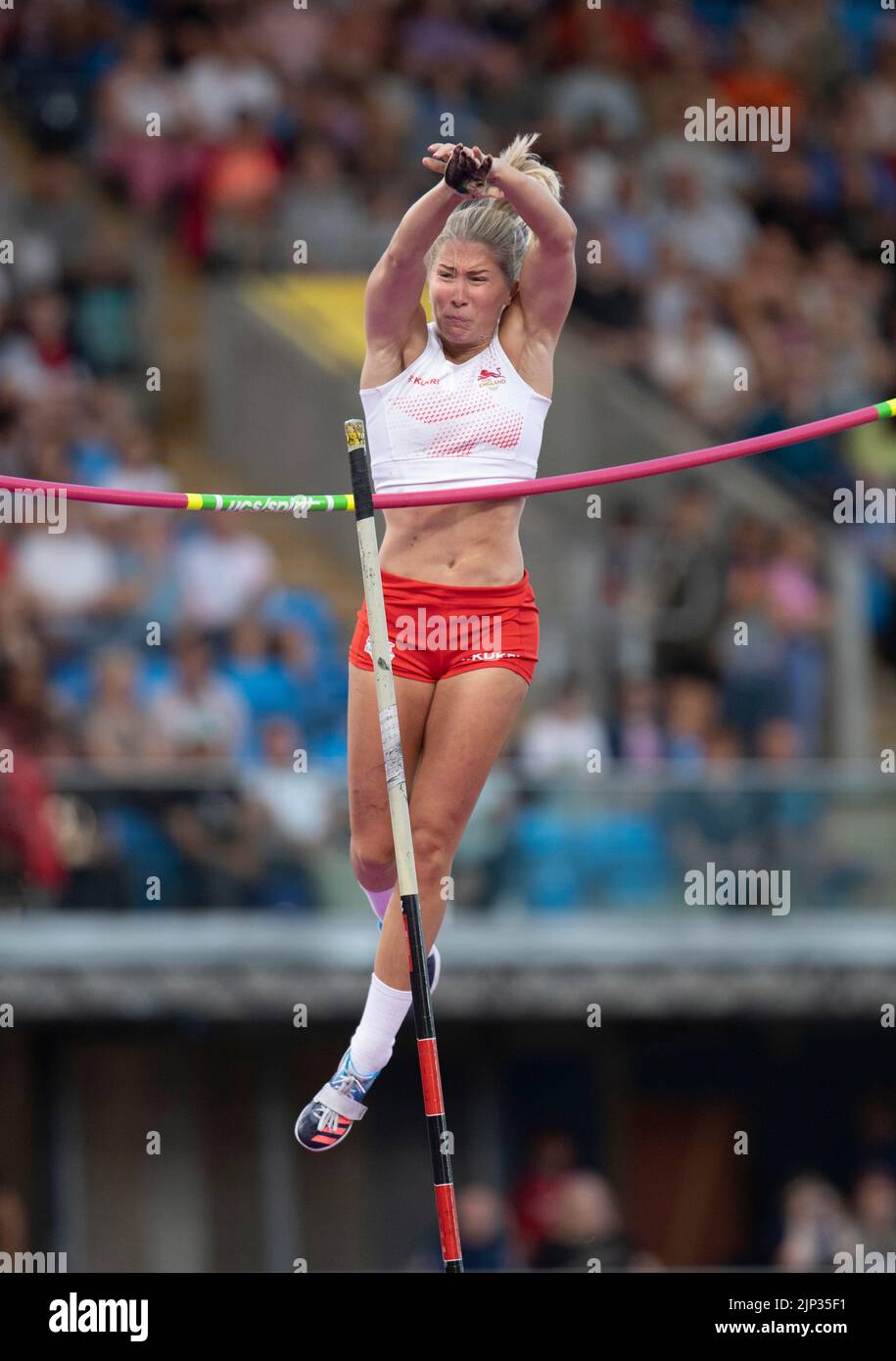 Sophie Cook of England competing in the women's pole vault final at the ...
