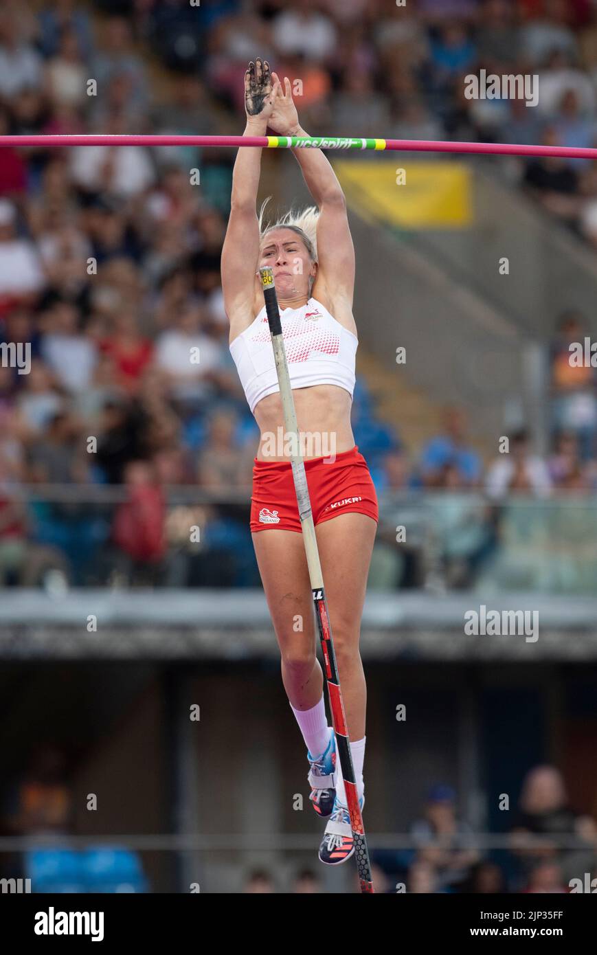 Sophie Cook of England competing in the women's pole vault final at the ...