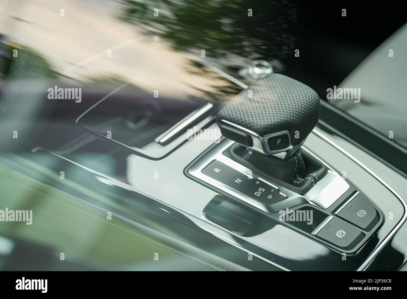 A closeup of a center console of a car from outside of the window Stock ...
