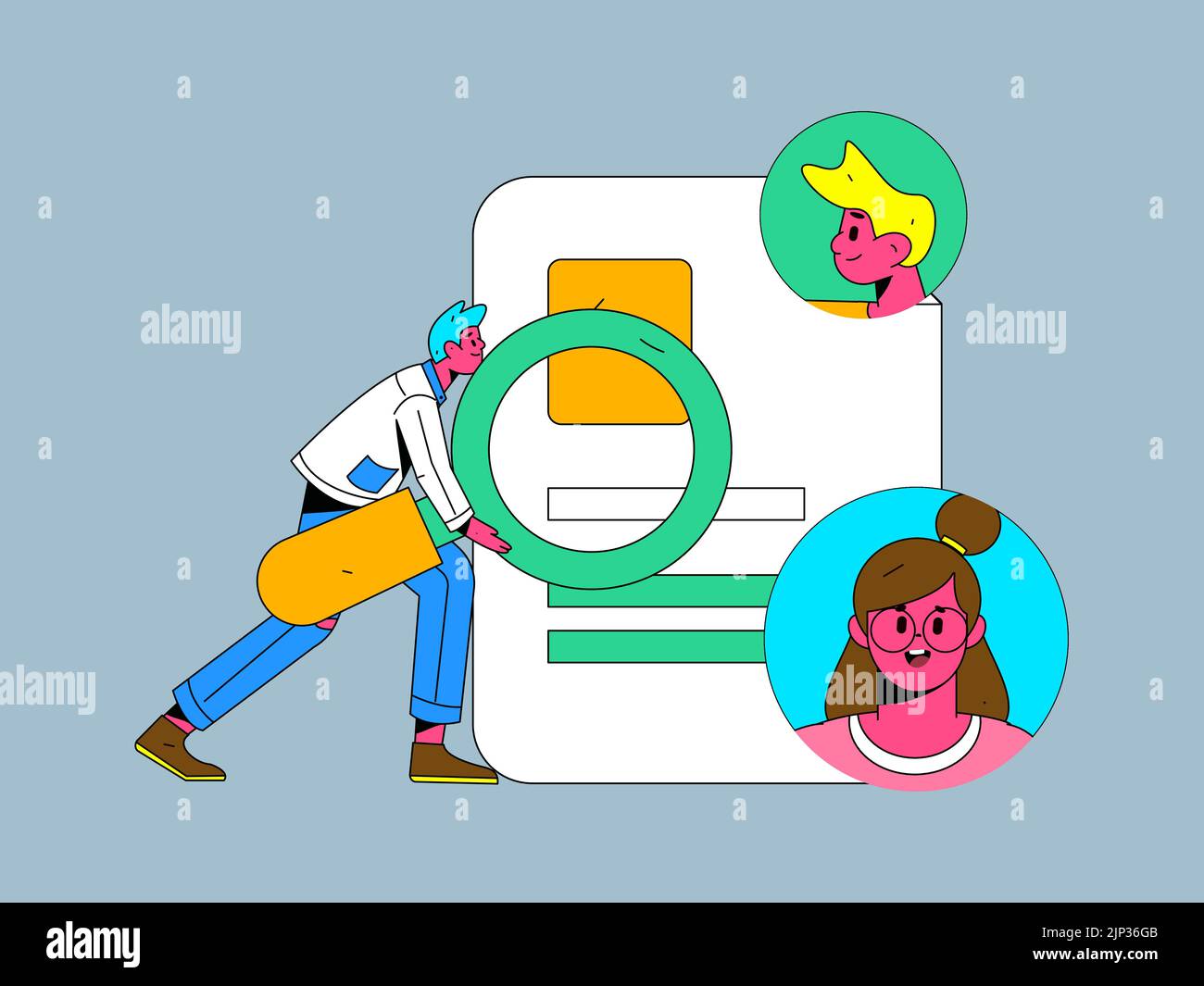 A job interview concept template with cartoon characters Stock Vector ...
