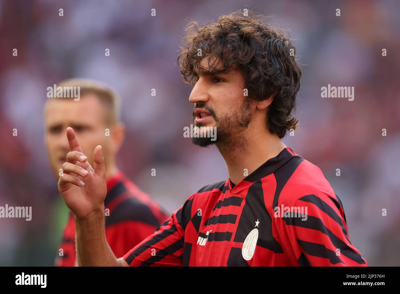 Milan, Italy, 13th August 2022. Yacine Adli of AC Milan reacts during ...
