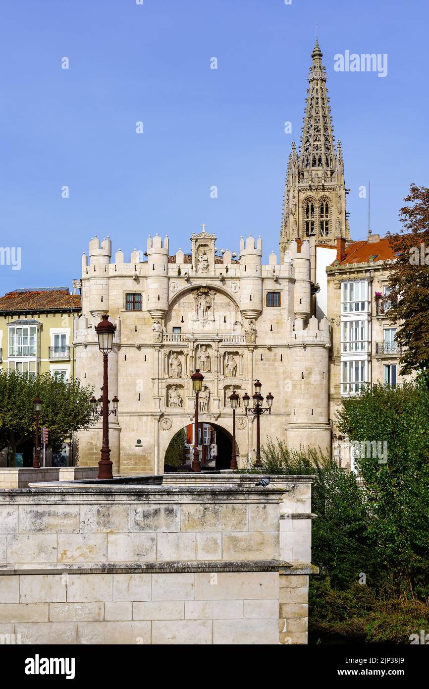 Gateway to the city of Burgos. Arch of Santa Maria. Ancient wall Stock ...