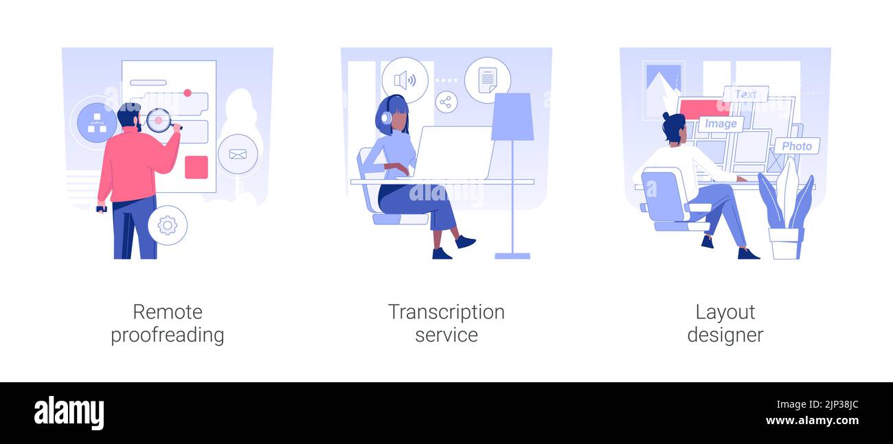 Remote worker services isolated concept vector illustration set. Remote ...