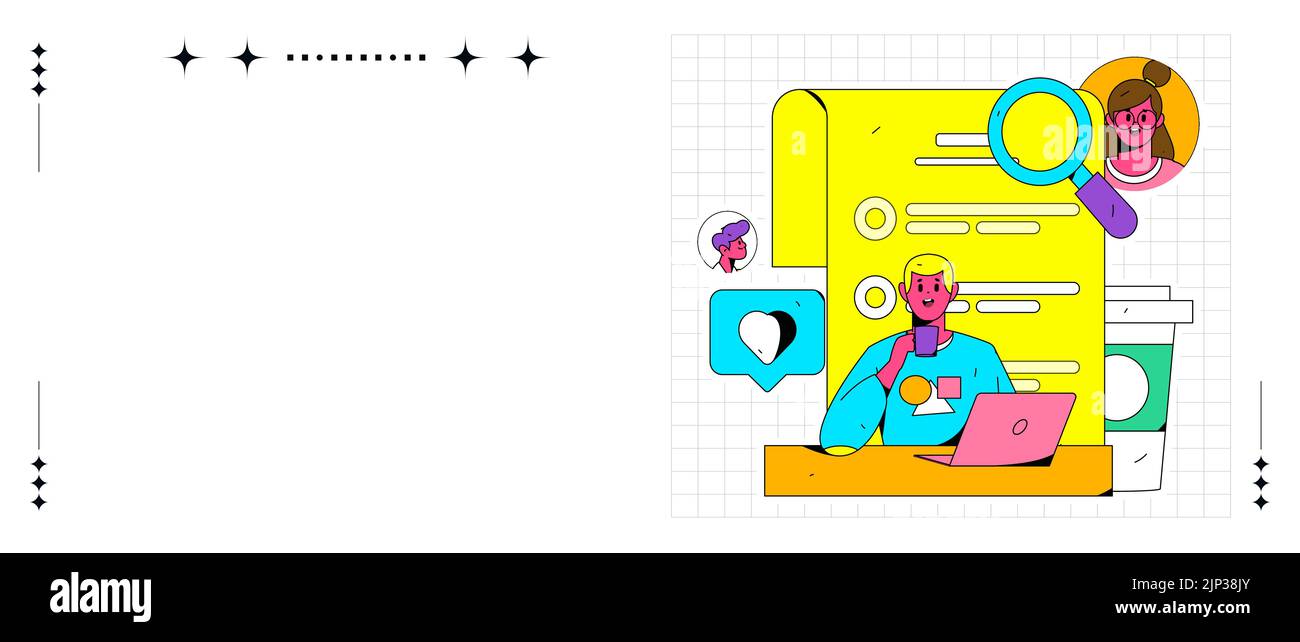 A job interview concept template with cartoon characters with copy ...