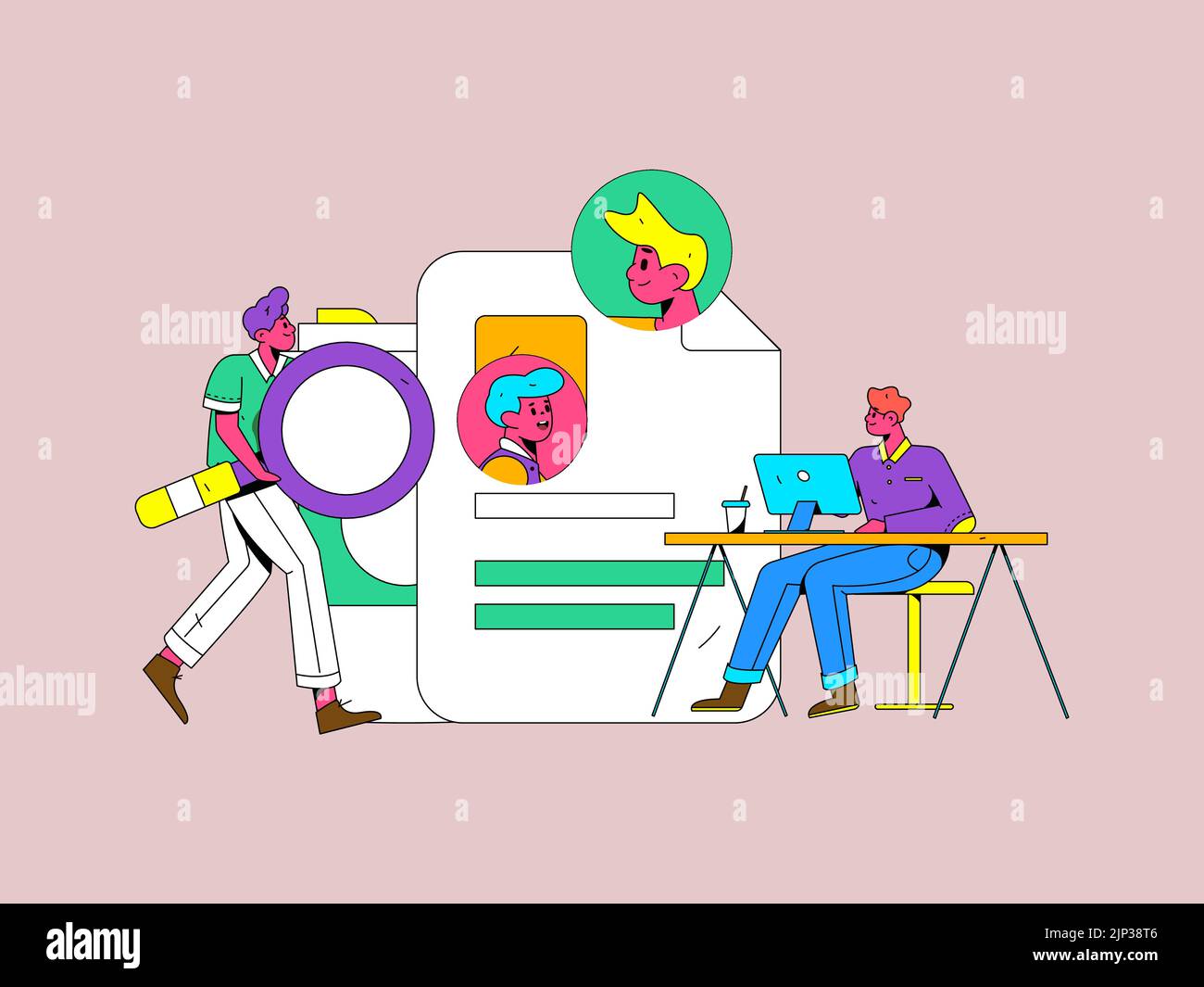 A job interview concept template with cartoon characters Stock Vector ...