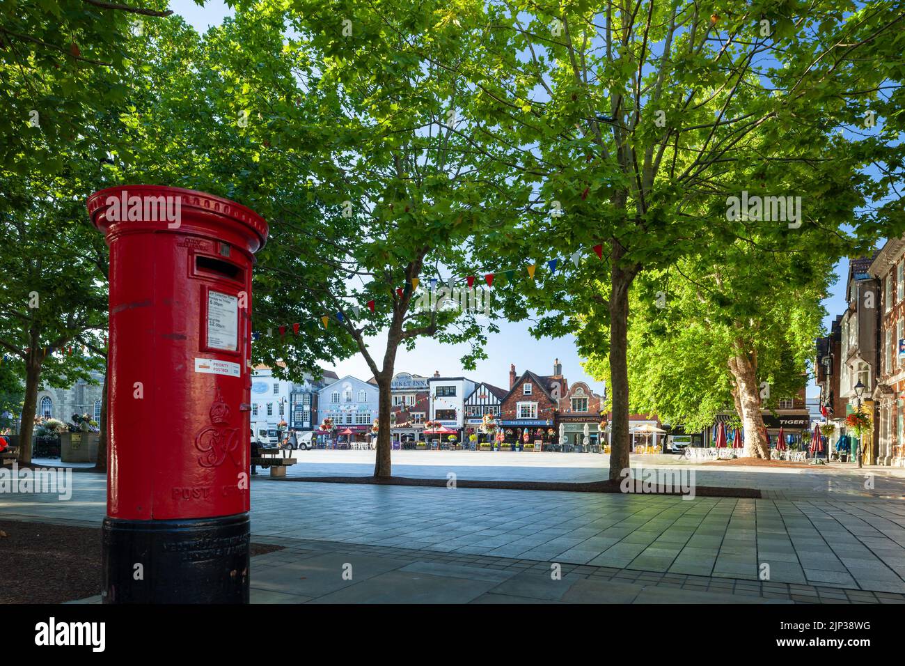 Red mailbox at the Market Place in Salisbury, Wiltshire, England Stock ...