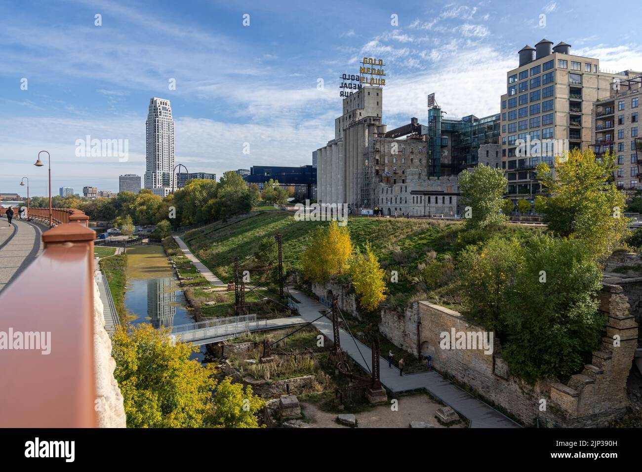 Looking out at the Mill City area of Minneapolis, Minnesota from the ...