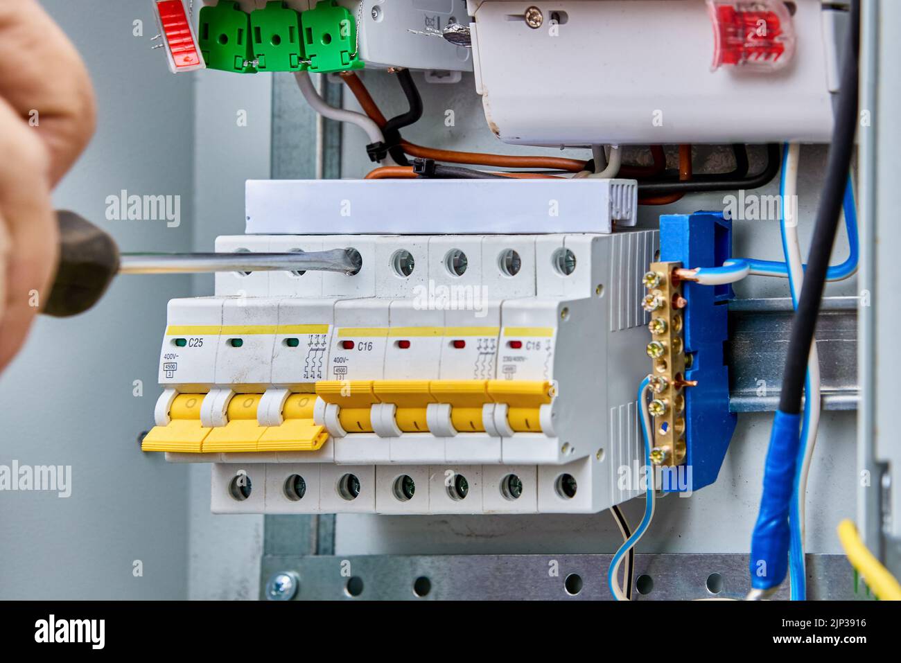 Electrical work on service maintenance of consumer unit of an outdoor ...