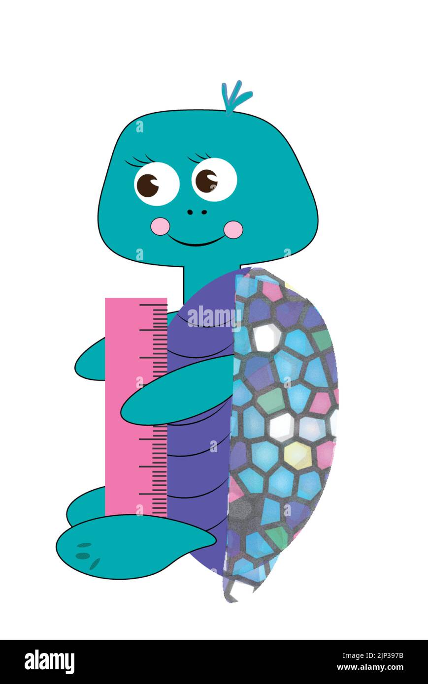 A vertical illustration of an adorable cartoon tutle holding a pink ...