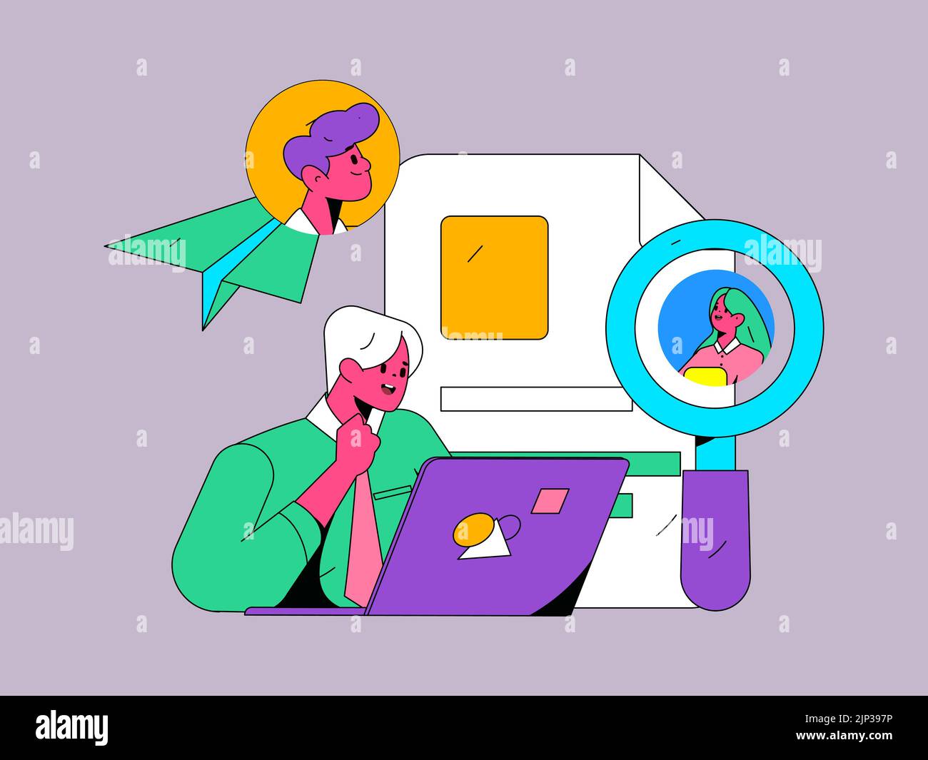 A job interview concept template with cartoon characters Stock Vector ...