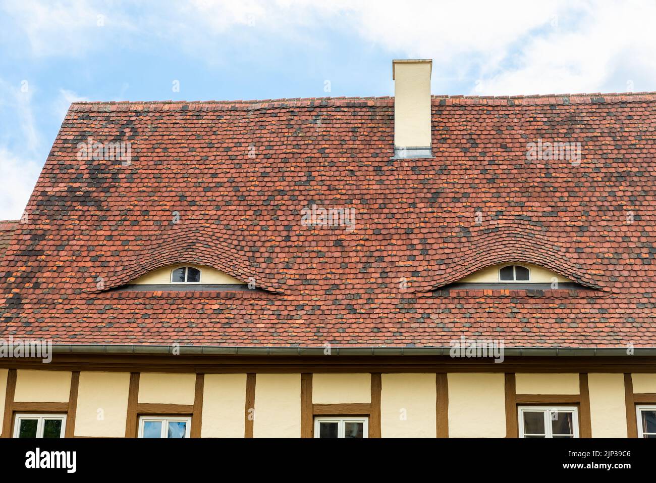 Old beautiful european german fachwerk building rooftop with eye shaped ...