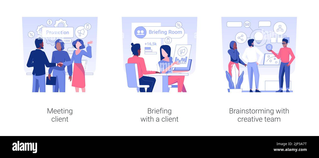 Advertising agency isolated concept vector illustration set. Meeting ...