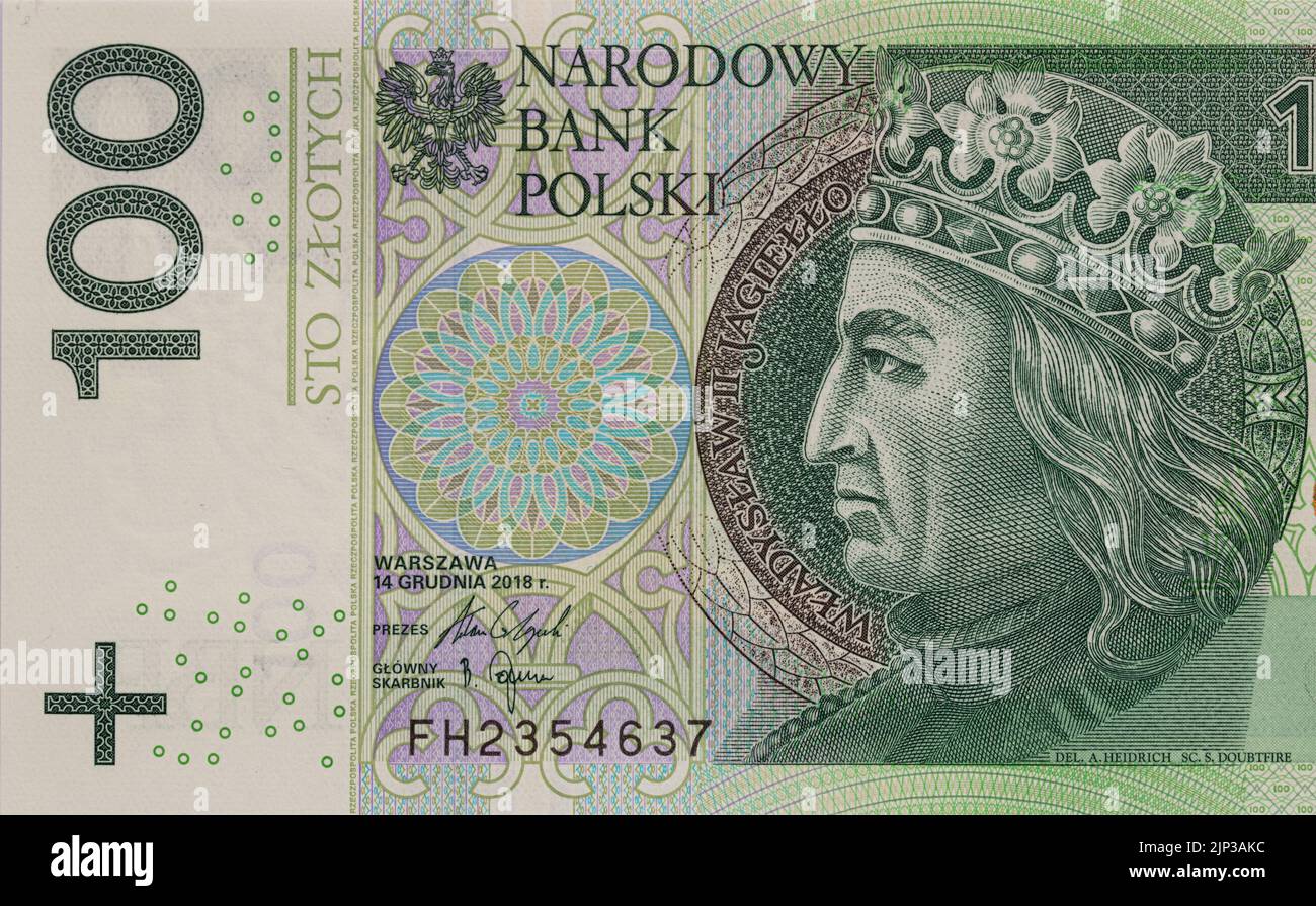 Obverse of 100 polish zloty banknote for design purpose Stock Photo - Alamy