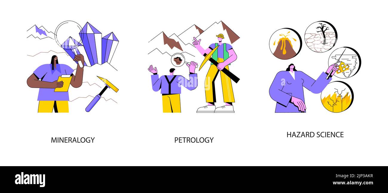 Nature science abstract concept vector illustration set. Mineralogy and ...