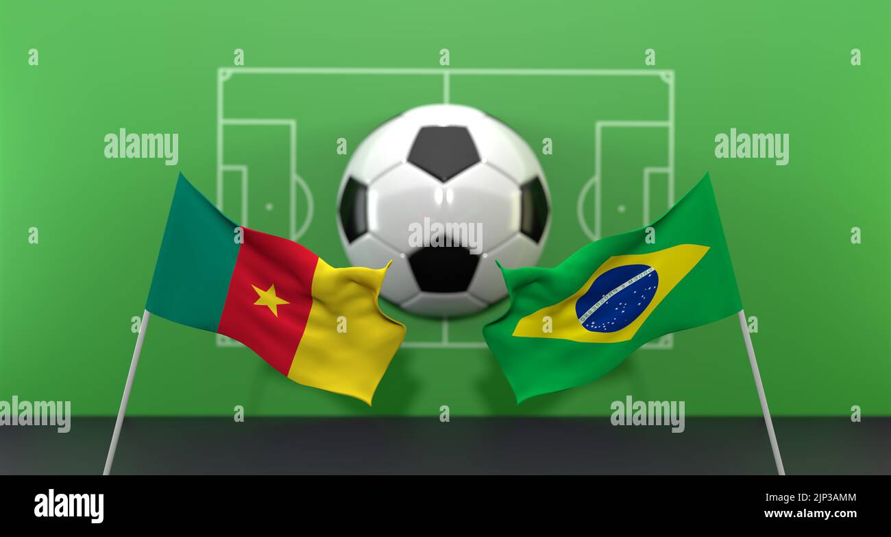 Cameroon vs Brazil soccer Match FIFA World Cup Qatar 2022, on blur ...