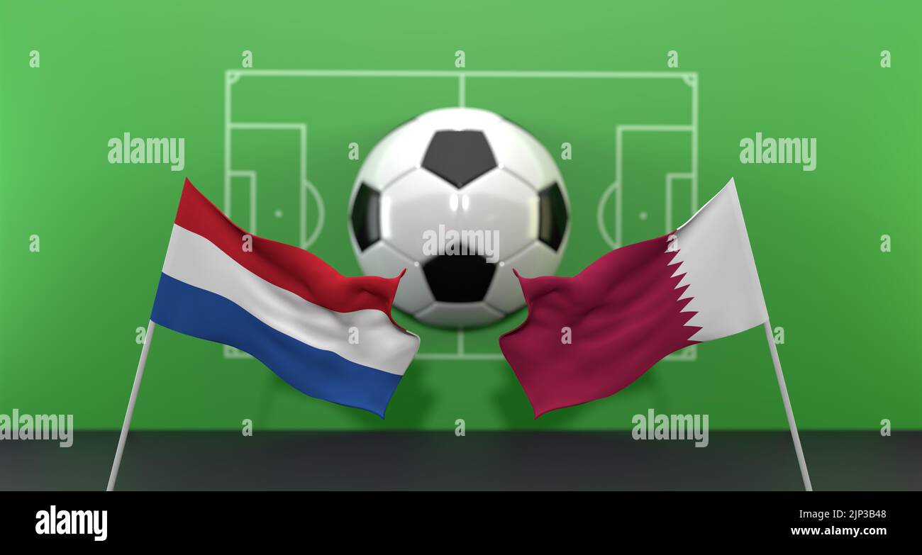 Netherlands vs Qatar soccer Match FIFA World Cup Qatar 2022, on blur background with soccer ...
