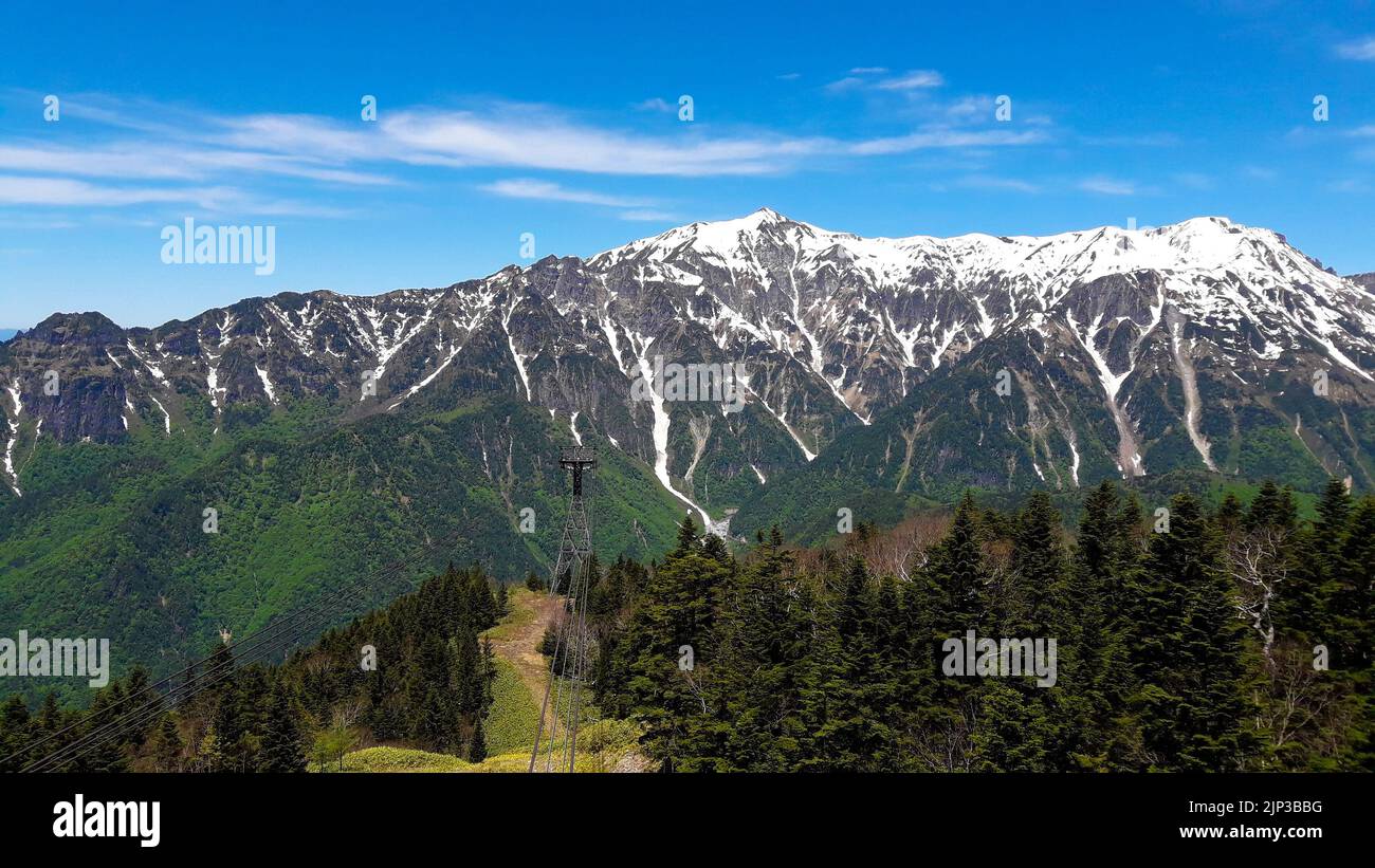 A beautiful scenic view of the Kasagatake mountains in Japan Located in ...