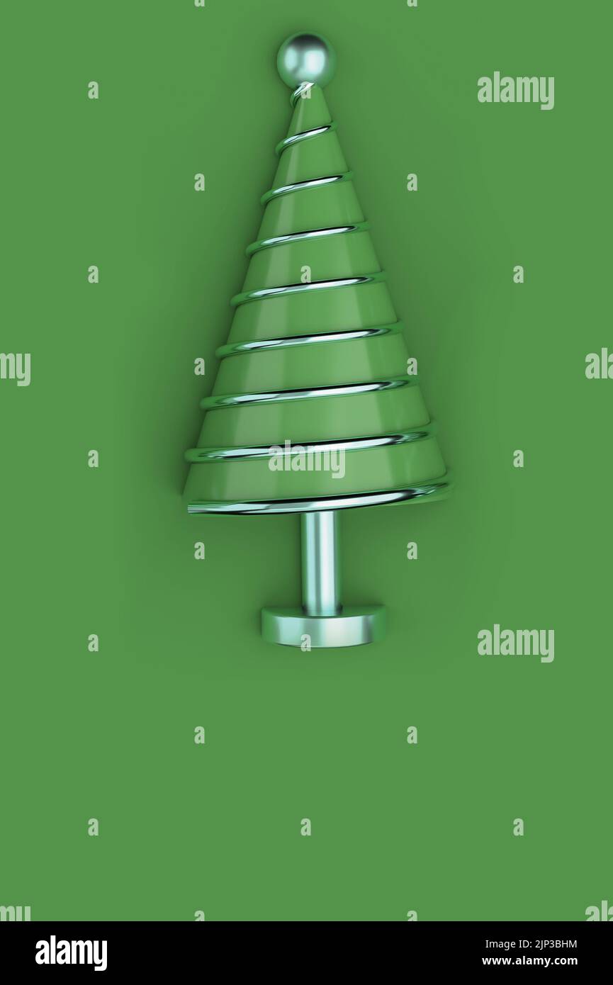 Christmas card with 3d metallic tree . Christmas tree . 3d Stock Photo ...