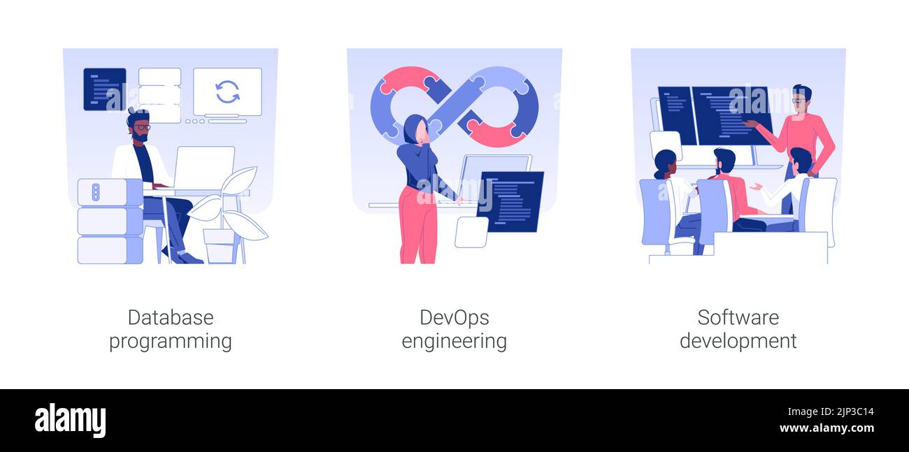 Back End Development Isolated Concept Vector Illustration Set Database Programming Devops Team