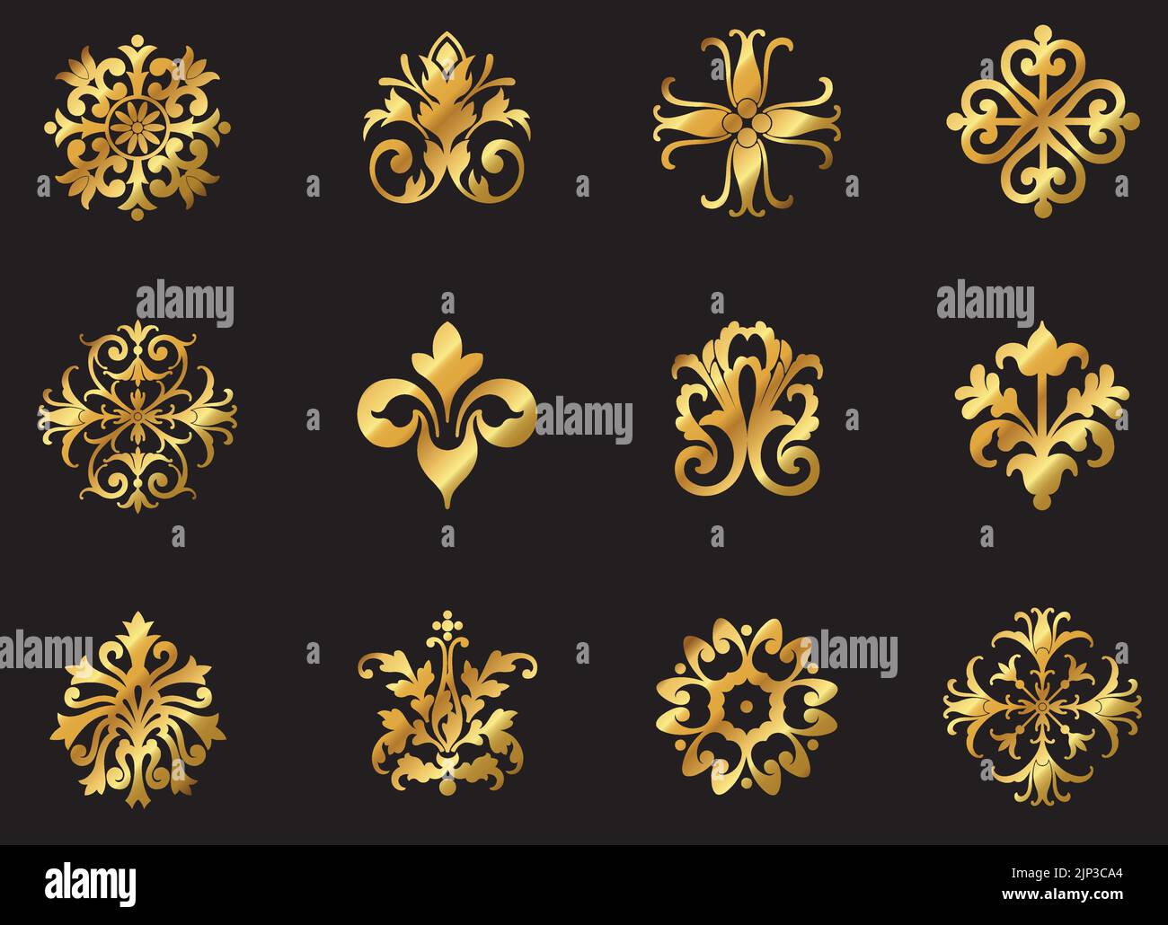 A set of vintage vector gold floral decorative icons Stock Vector Image ...